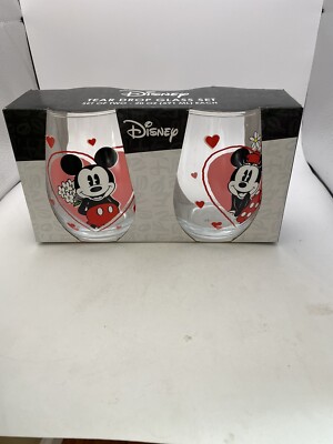 Disney Tear Drop Glass Set Mickey And Minnie Valentin Set Of Two New | eBay
