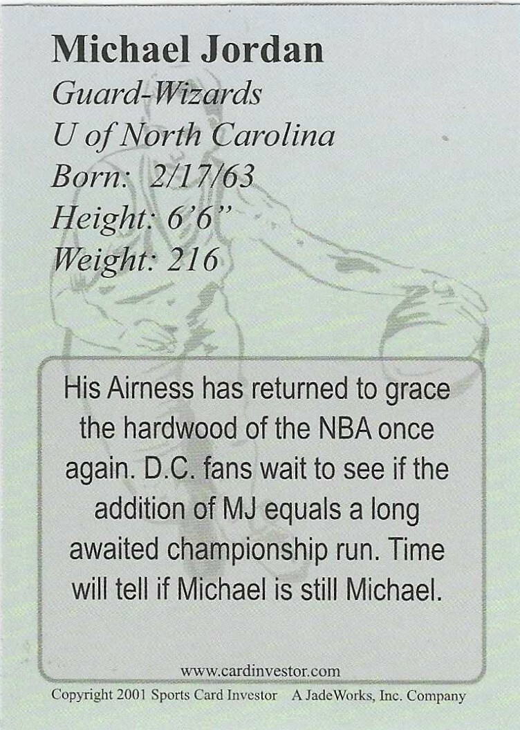 MICHAEL JORDAN 2001 Sports Card Investor "Gold" Washington Wizards, HOF ...
