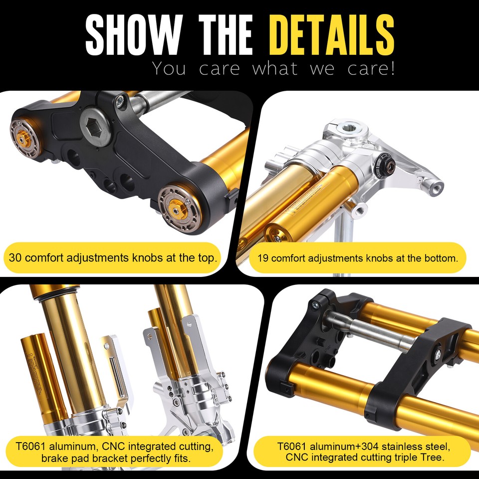 Performance shock Gold Front Forks w/ Triple trees For Harley Touring ...