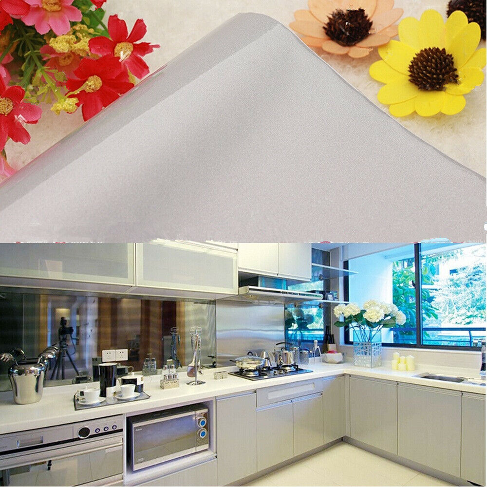 5m Grey Gloss Kitchen Cabinet Door Wrap Cupboard Covering Vinyl Self ...