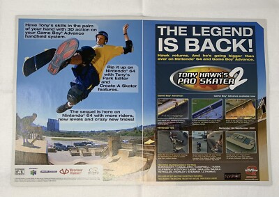 2001 Tony Hawk Pro Skater 2 Nintendo 64 GBA Vintage Print Ad Poster Art ...