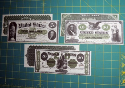 1861 Greenbacks (Demand Notes) Set Reproduction U.S. Currency Paper ...
