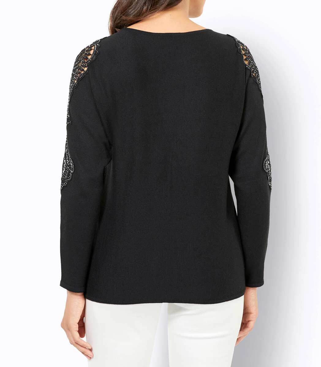 CRÉATION L Damen Pullover mit Strass, schwarz | eBay.de