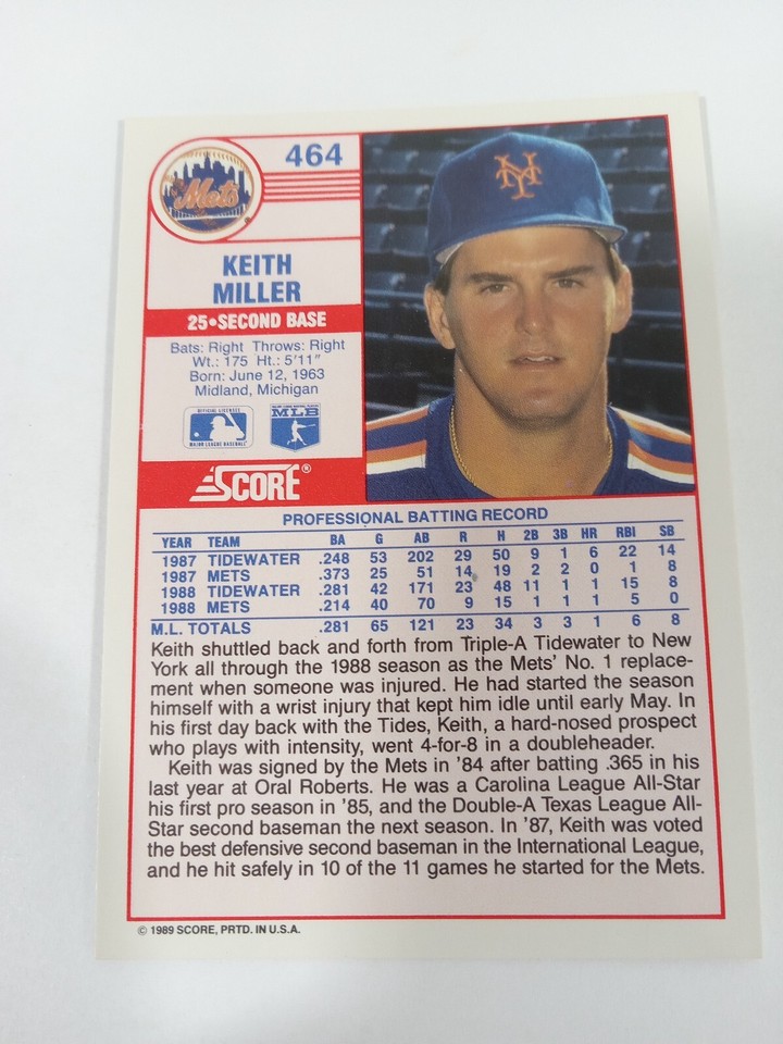 1989 Score Baseball #464 Keith Miller New York Mets | eBay