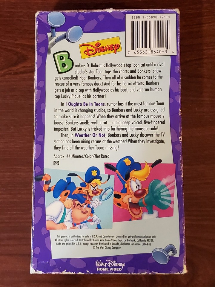 Bonkers I Oughta Be in Toons - Disney Home Video VHS tape | eBay