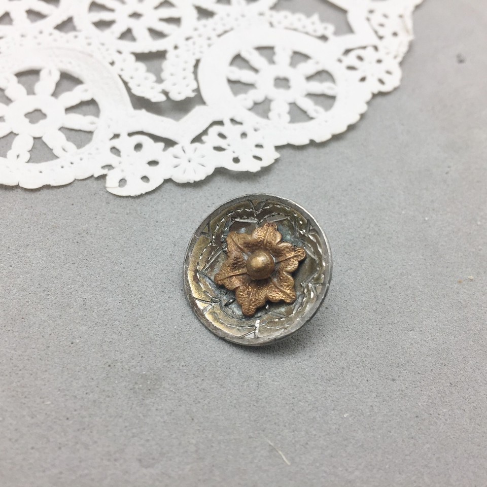 Antique Sewing Button 2 Tone Metal Flower Gold Silver 3/4" Hand ...