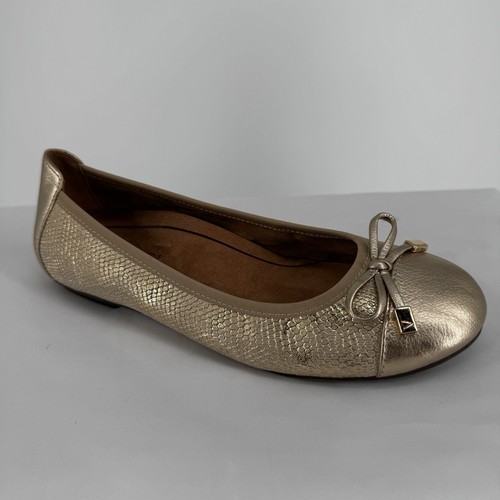 Vionic Shoes 7 ballet flats minna gold leather cap toe bow fall office ...