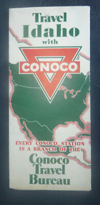 1935 Idaho road map Conoco oil gas Yellowstone National Park map | eBay