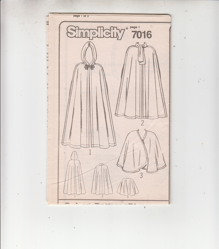 Simplicity 7016 Misses Cape Unlined Short Wrap Sewing Pattern Sizes ...