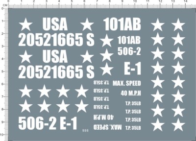 1/6 Scale WWII US Army 101 Military Vehicle Markings Model Water Decal ...