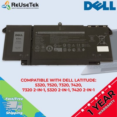 Genuine Dell 7FMXV 1PP63 63WH 4-Cell Laptop Battery Latitude 5320 7320 ...