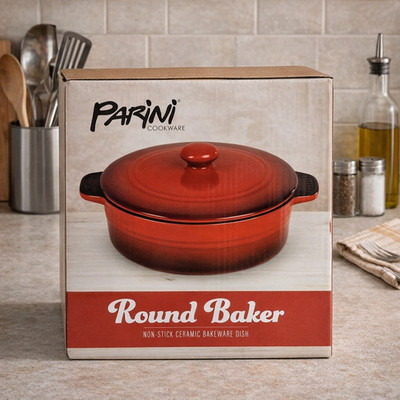 Parini Ceramic Round Baker w/ Lid – Non-Stick – Red – 1.5 Qt | eBay