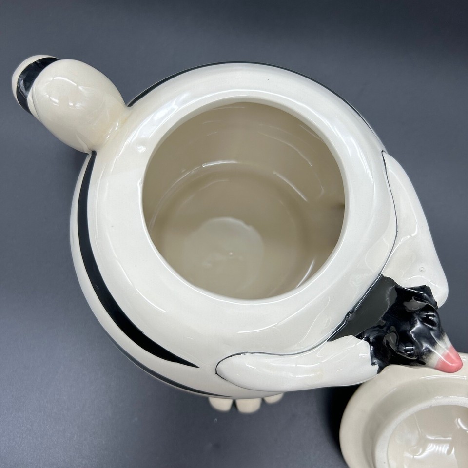 Pier 1 Imports Cubby Fat Cat And Mouse Ceramic Teapot China Black White ...
