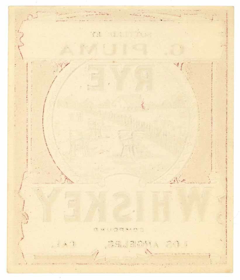 RYE Brand Vintage G. Piuma Whiskey Label, 1910s Los Angeles | eBay