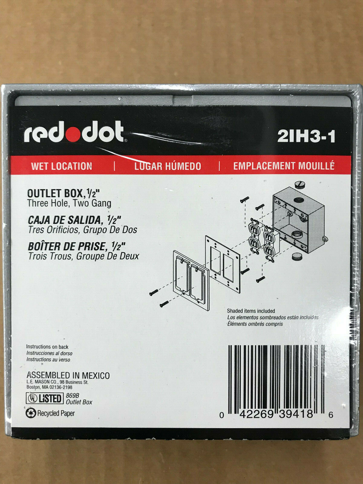Red Dot 2IH3-1 Two Gang Weatherproof Electrical Box, Aluminum, 3) 1/2 ...