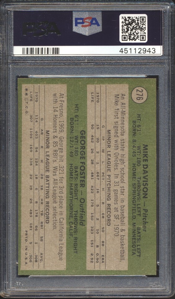 1971 Topps Baseball George Foster ROOKIE #276 PSA 8 GIANTS NM-MT | eBay