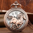 Red Copper Horse Quartz Pocket Watch with Necklace Pendant Chain for ...