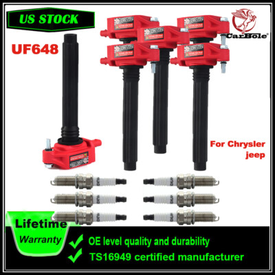 6Pack UF648 Ignition Coils & Platinum Spark Plug For Chrysler Dodge ...