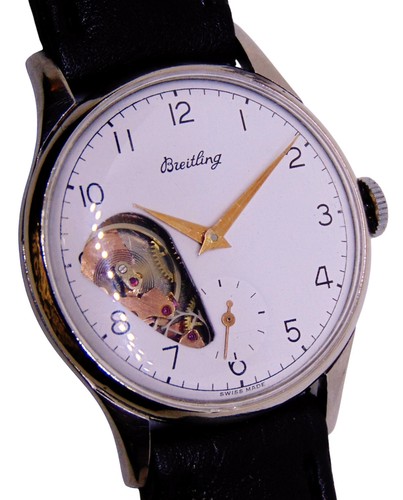 Vintage Breitling Open Heart Skeleton Jumbo 36mm case mens watch just ...