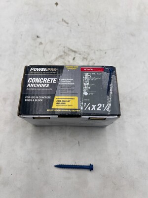 (Qty 100) Hillman Power Pro Blue Hex Washer Head Concrete Anchors 1/4 ...