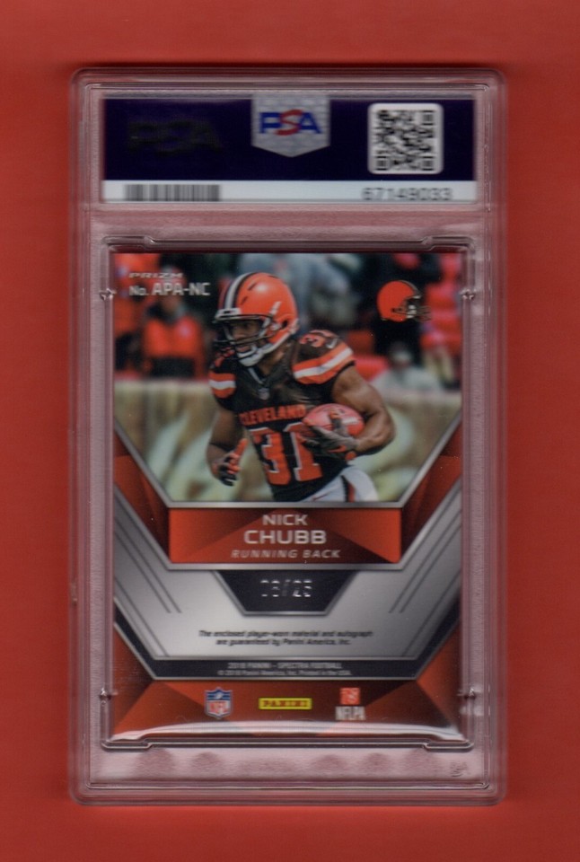 NICK CHUBB 2018 PANINI SPECTRA PATCH AUTO NEON PURPLE PRIZM RC / 25 PSA ...
