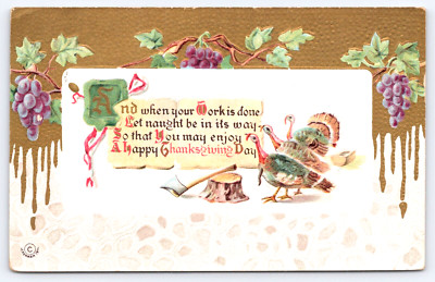 Postcard Thanksgiving Turkeys Ax and Grape Clusters Posted 1916 | eBay