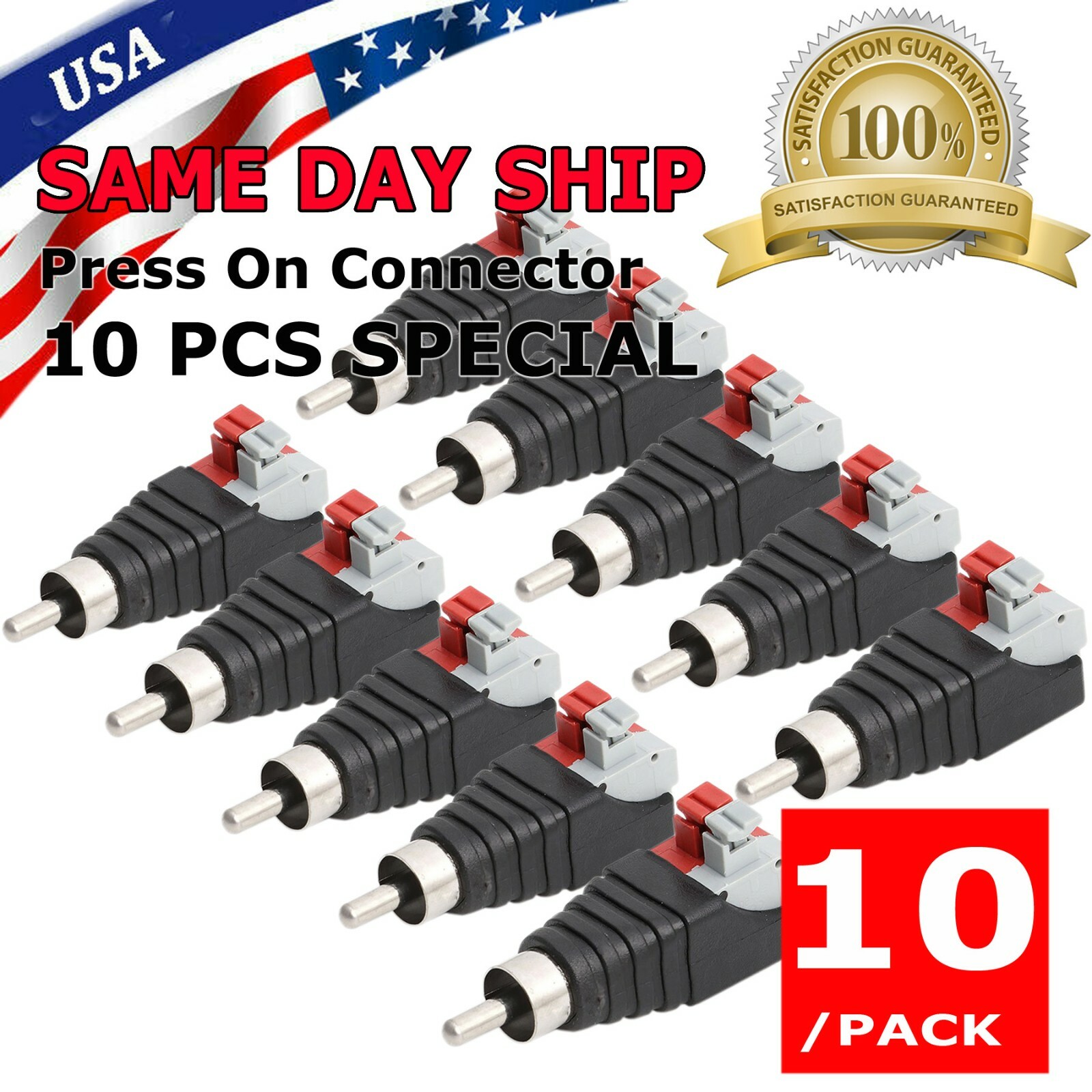 10 Pcs Speaker Wire Cable To Audio Male RCA Connector Adapter Jack Plug ...