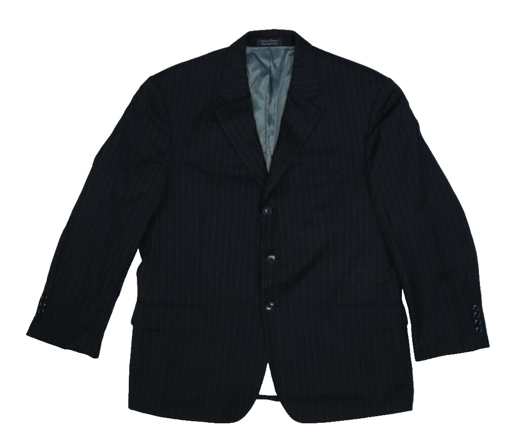 Andrew Frezza Men Black Pinstripe 3 Button Jacket Ple… - Gem