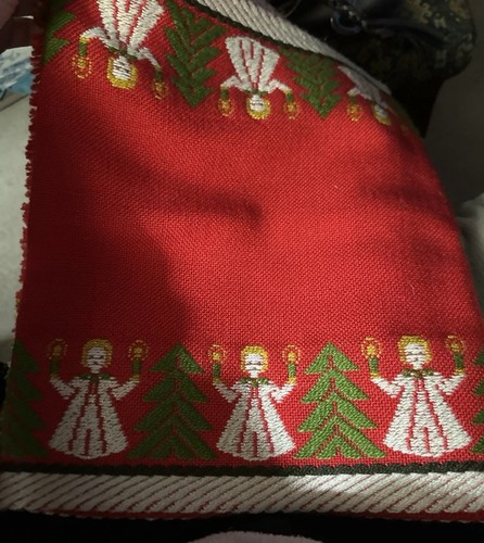 Vintage W Germany Red Christmas Table Runner Angels w/ Candles Green ...