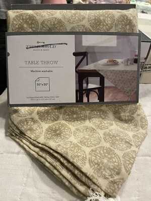 Threshold Table Throw Tablecloth Scarf Tan Khaki Medallion Ikat Table ...