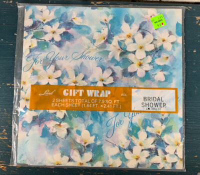 Vintage Laurel For Your Shower Blue Floral Wrapping Paper Gift Wrap 2 ...
