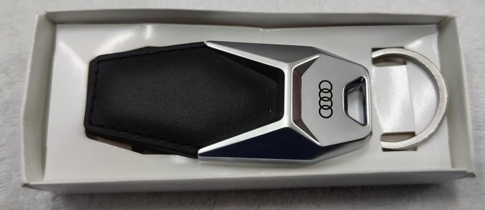 Original Audi 3181900600 Key Ring Metal Leather Pendant Keyring Black ...