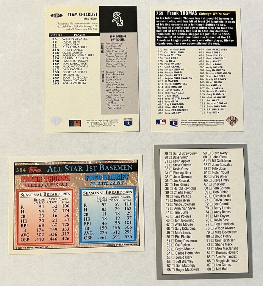 1994 Topps 1993 Topps All Stars #384 Fred McGriff Braves Frank Thomas ...