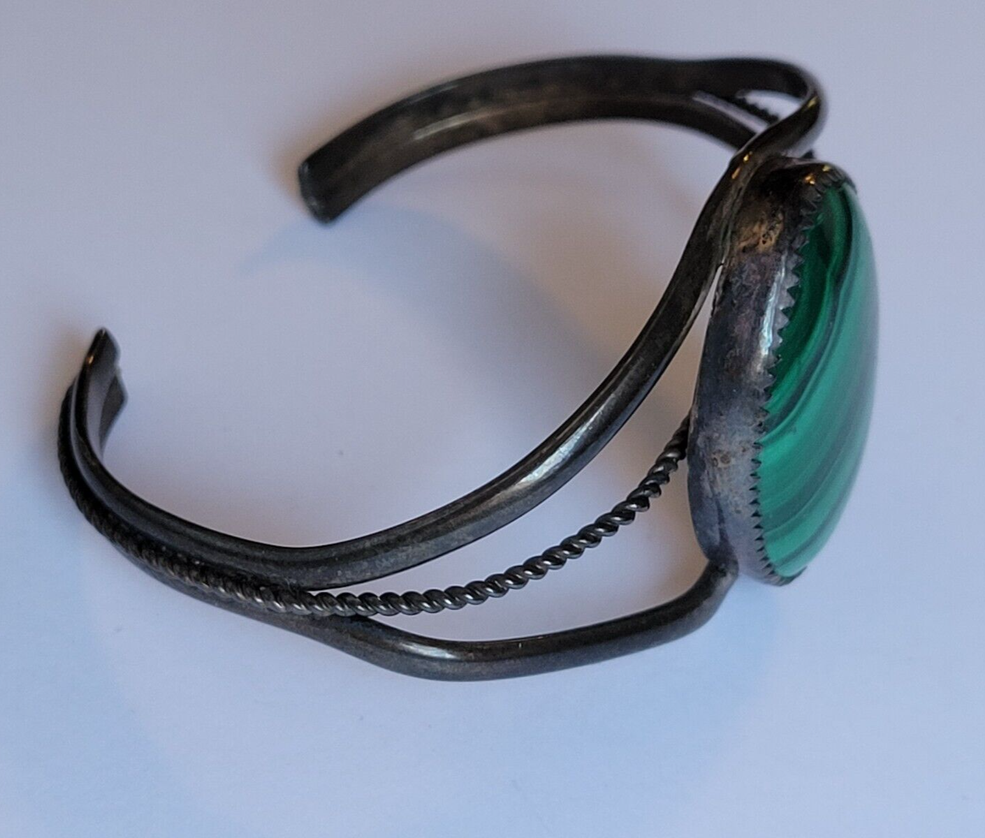 Apache Darrell Victor Sterling Silver Malachite Native American Cuff ...