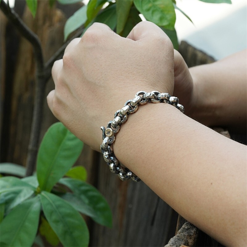 925 sterling silver lucky beads circular ring chain thick men bracelet ...