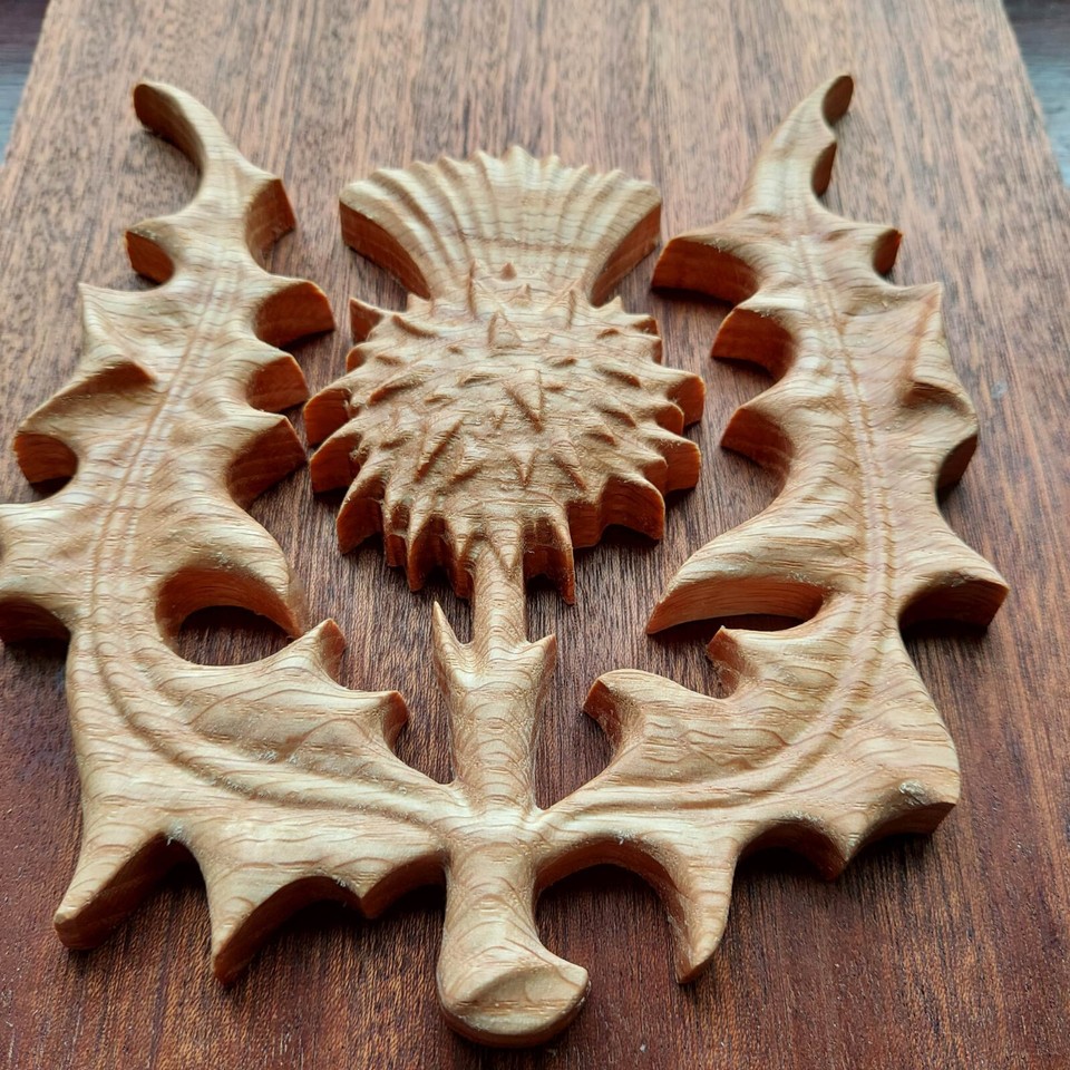 Scottish Thistle Wood Carving Flower of Scotland Onlay Decor Solid ...