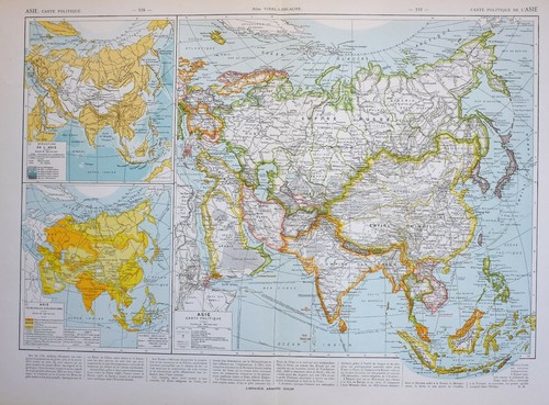 1913 MAP ASIA INDIA CHINESE EMPIRE RUSSIA JAPAN SIAM EXPLORATIONS ...