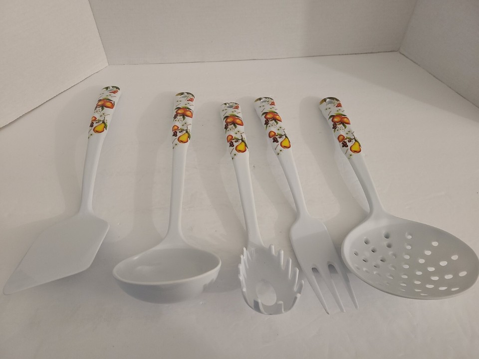 5 Pc Melamine Ware Kitchen Utensils Set, White - FRUIT COLLECTION | eBay