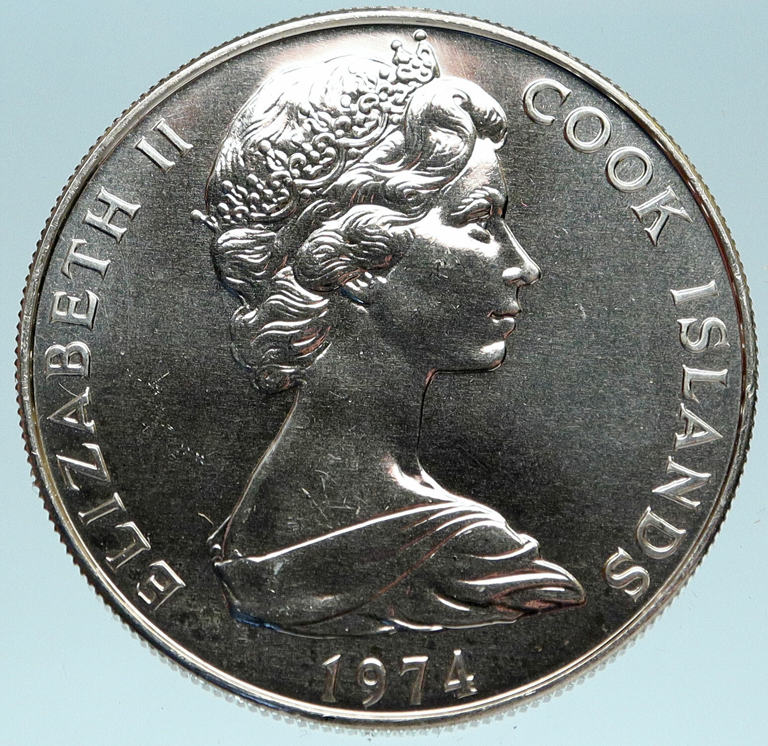 1974 COOK ISLANDS Elizabeth II James Cook Antique Silver 2.5 Dollar ...