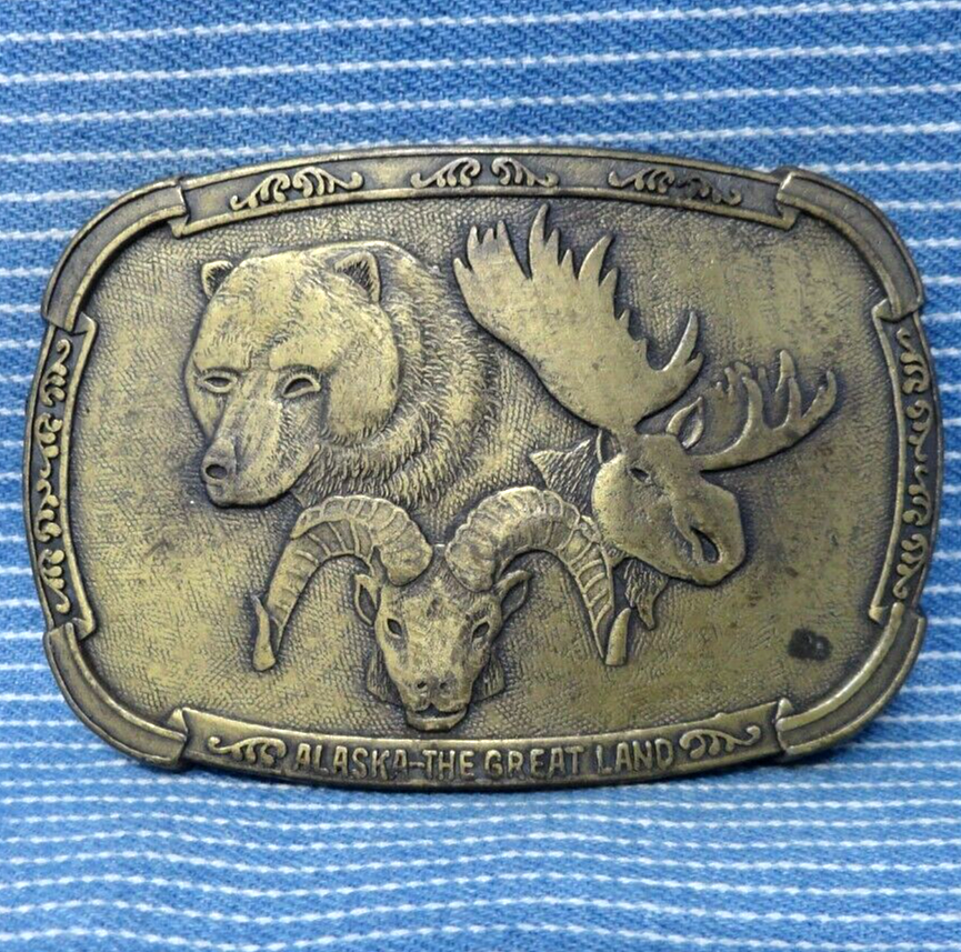Alaska Belt Buckle Bear Moose Big Horn Sheep The Great Land Vtg 70s 80s ...