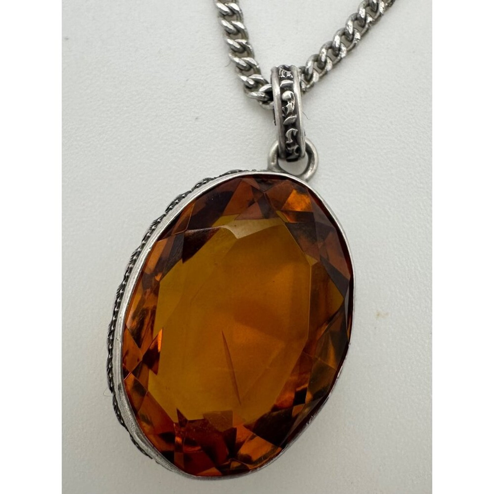 Antique Edwardian sterling silver topaz glass pendant… - Gem