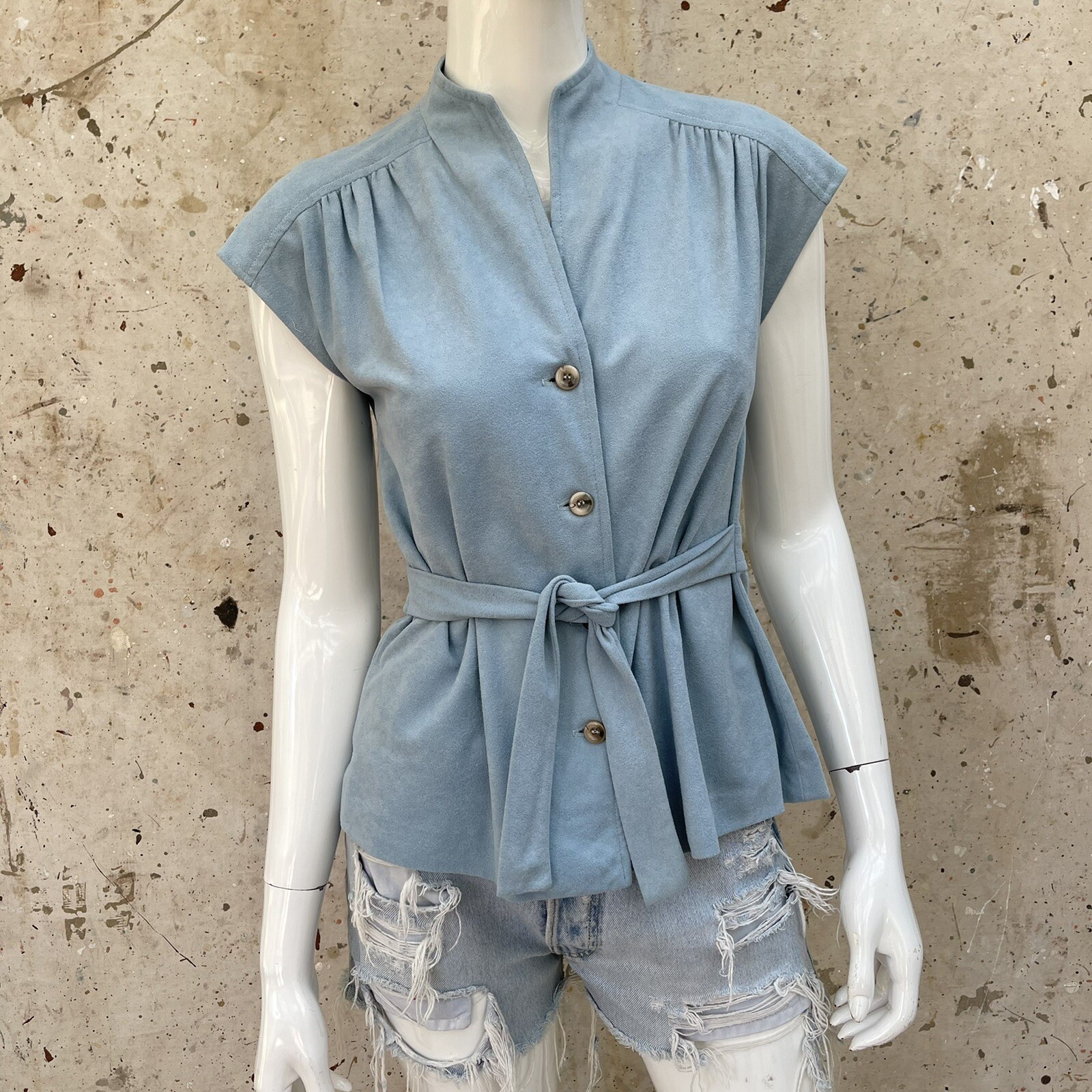 Vintage Ice Blue 70’s Belted Terry Top/Blouse, Small - Gem