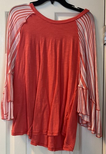 Umgee Women’s Top Orange 3/4 Striped Flutter Sleeve Blouse Size L | eBay