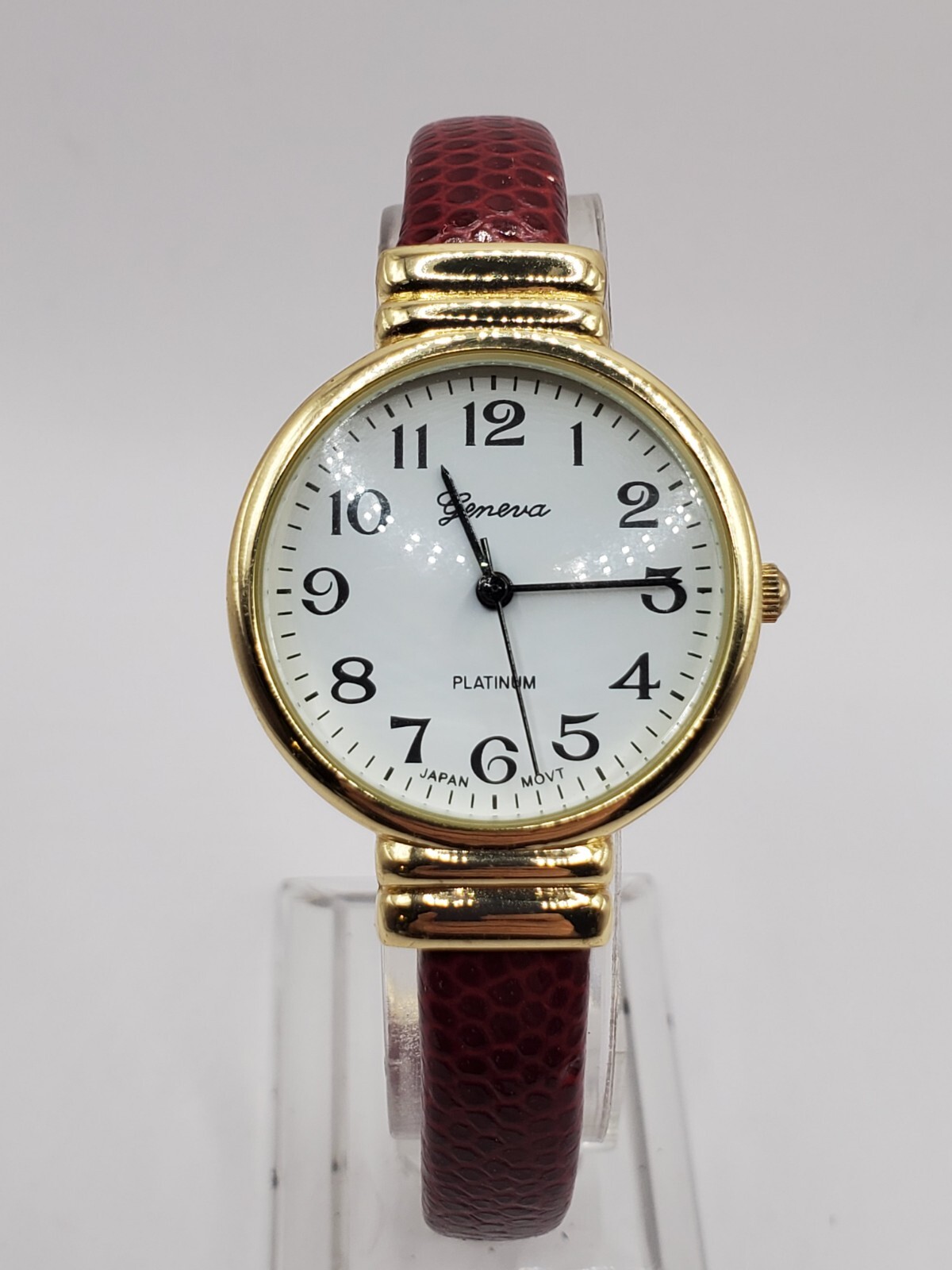 Geneva Ladies Everyday Quartz Watch 30mm Round Gold Tone Red Faux ...