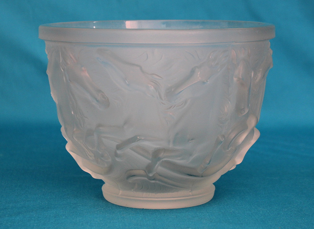 VINTAGE CZECH BOHEMIAN BAROLAC FROSTED ART GLASS HORSES OF POSEIDON ...