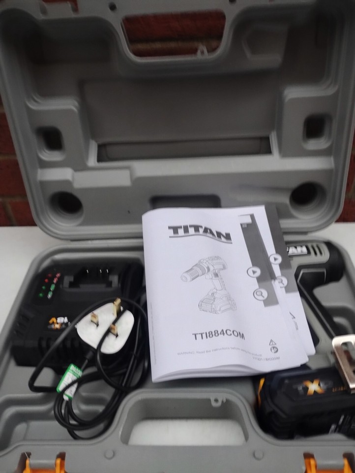 Titan Combi Drill Driver Set Cordless 18V 2Ah Li-Ion Batteries Charger ...