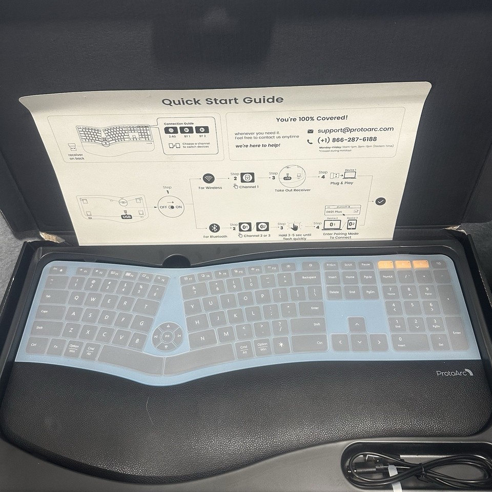 ProtoArc EK01 Plus Backlit Dual Mode Ergonomic Workspace Keyboard Black ...
