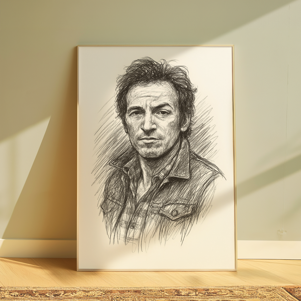 BRUCE SPRINGSTEEN DRAWING PORTRAIT SKETCH PRINT BRUCE SPRINGSTEEN WALL ...