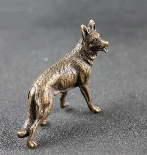 Brass Wolf Dog Animal Statue Small Sculpture Tabletop Figurine Home ...