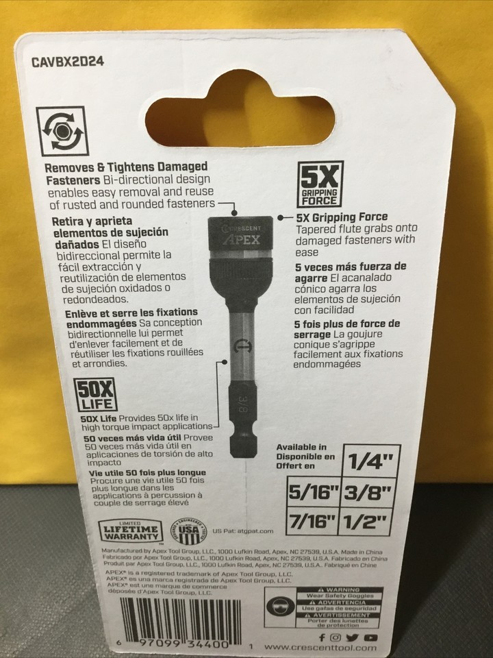 Crescent Apex Bolt Biter Impact Nut Extractor And Driver 3/8'' Brand ...